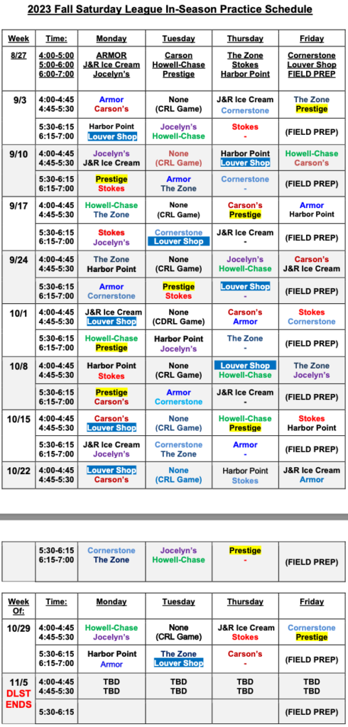 Saturday Practice Schedules – Sun City Softball Club