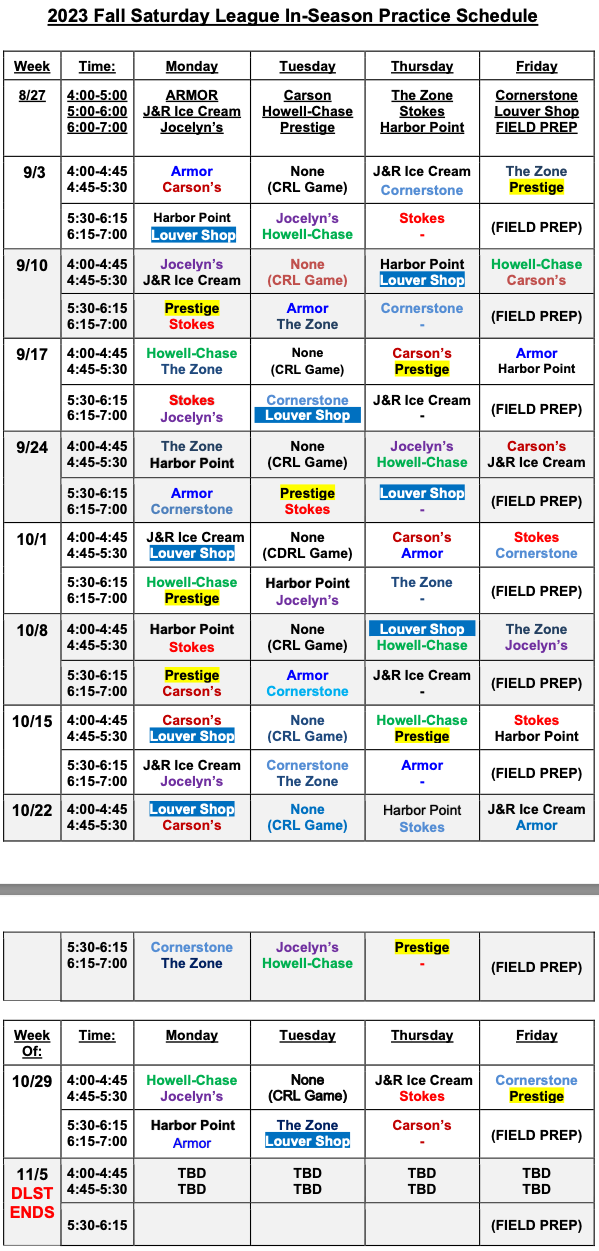 Saturday Practice Schedules – Sun City Softball Club