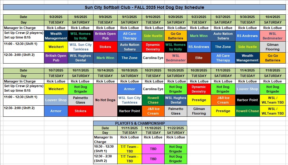 Hot Dog Program – Sun City Softball Club